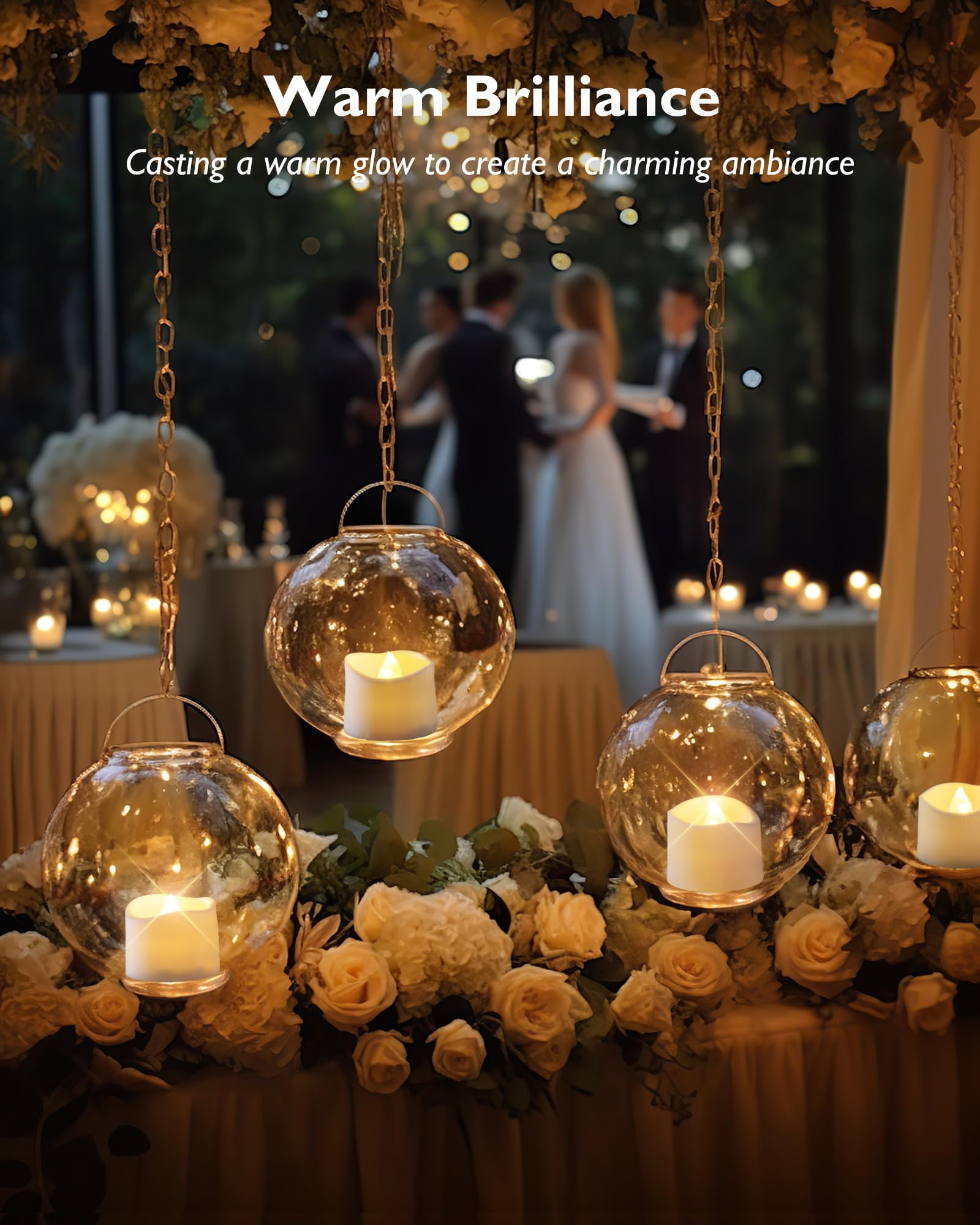 Homemory 48-Pack Battery Tea Lights Bulk, Long-Lasting Tea Lights Battery Operated, Flameless Flickering Romantic Wedding Candles for Wedding Proposal Anniversary Holiday Decor, Dia 1-2/5'', H 1-1/4''
