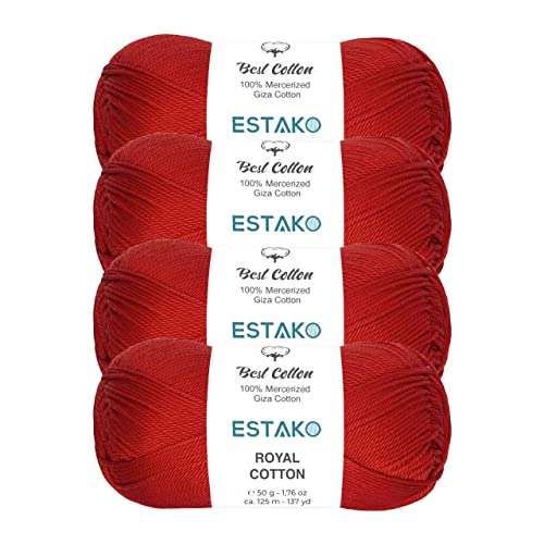 Estako Royal Cotton, (4 Skeins Pack) 100% Mercerized Giza Cotton Yarn, Soft, Super Fino for Crochet and Knitting (4 x 1.76 Oz) / (4 x 137 Yrds) (5066)
