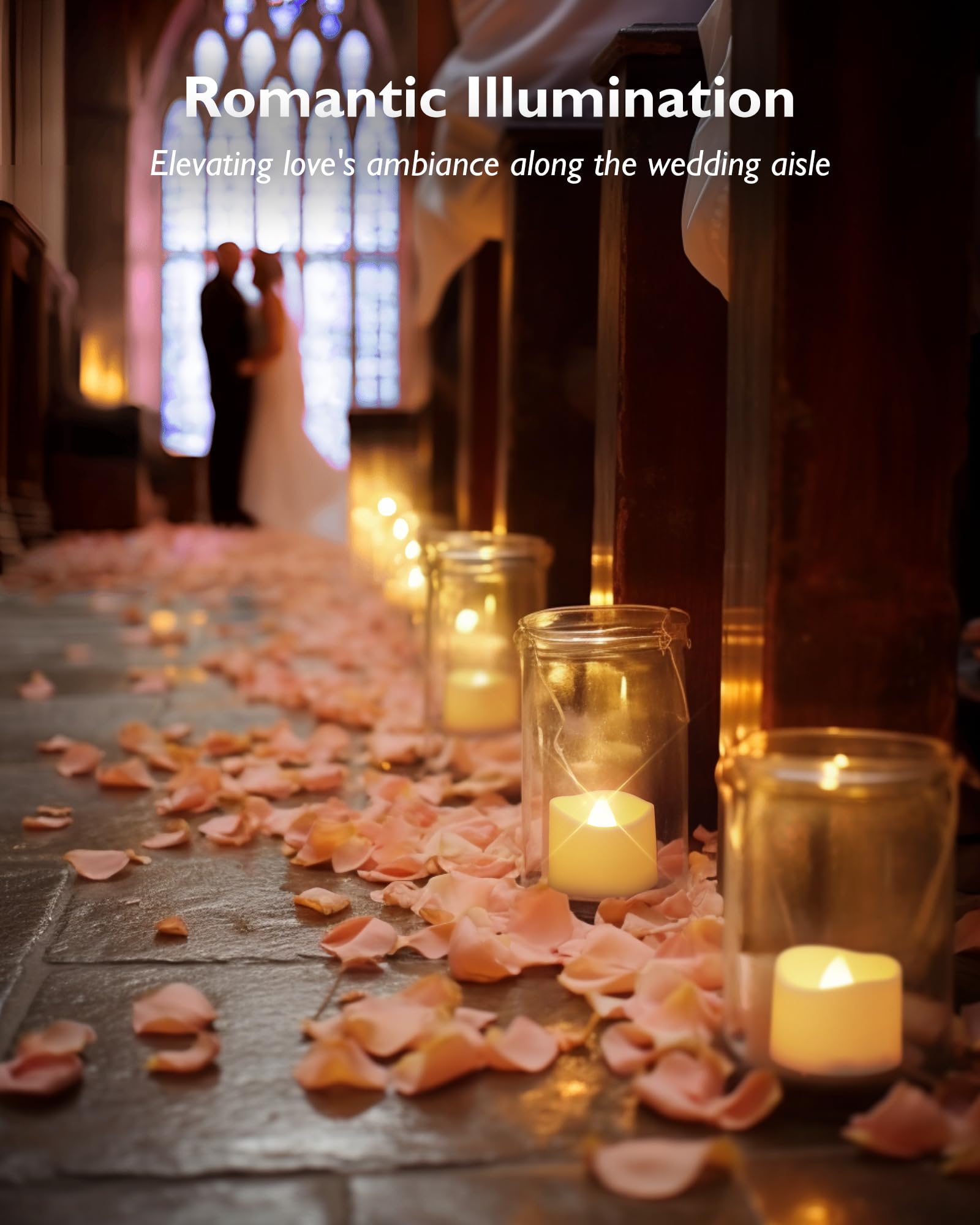 Homemory 48-Pack Battery Tea Lights Bulk, Long-Lasting Tea Lights Battery Operated, Flameless Flickering Romantic Wedding Candles for Wedding Proposal Anniversary Holiday Decor, Dia 1-2/5'', H 1-1/4''