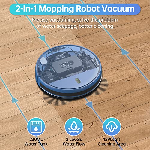 ZCWA Robot Vacuum Cleaner, Robotic Vacuum and Mop Combo Compatible with Alexa/WiFi/App, Self-Charging, 230ML Water Tank for Pet Hair, Hard Floors and Low Pile Carpet (Blue)