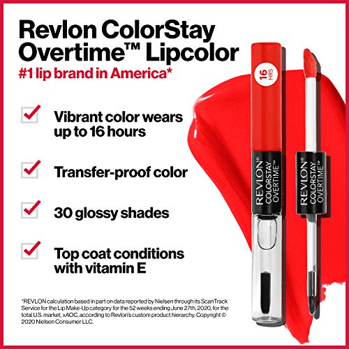 Liquid Lipstick with Clear Lip Gloss by Revlon, ColorStay Face Makeup, Overtime Lipcolor, Dual Ended with Vitamin E in Pink, Forever Pink (410), 0.07 Oz