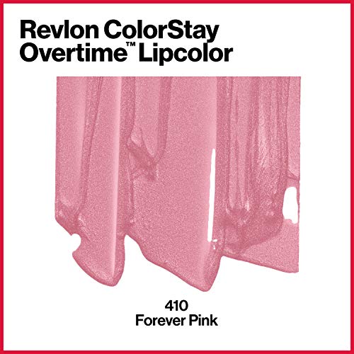 Liquid Lipstick with Clear Lip Gloss by Revlon, ColorStay Face Makeup, Overtime Lipcolor, Dual Ended with Vitamin E in Pink, Forever Pink (410), 0.07 Oz