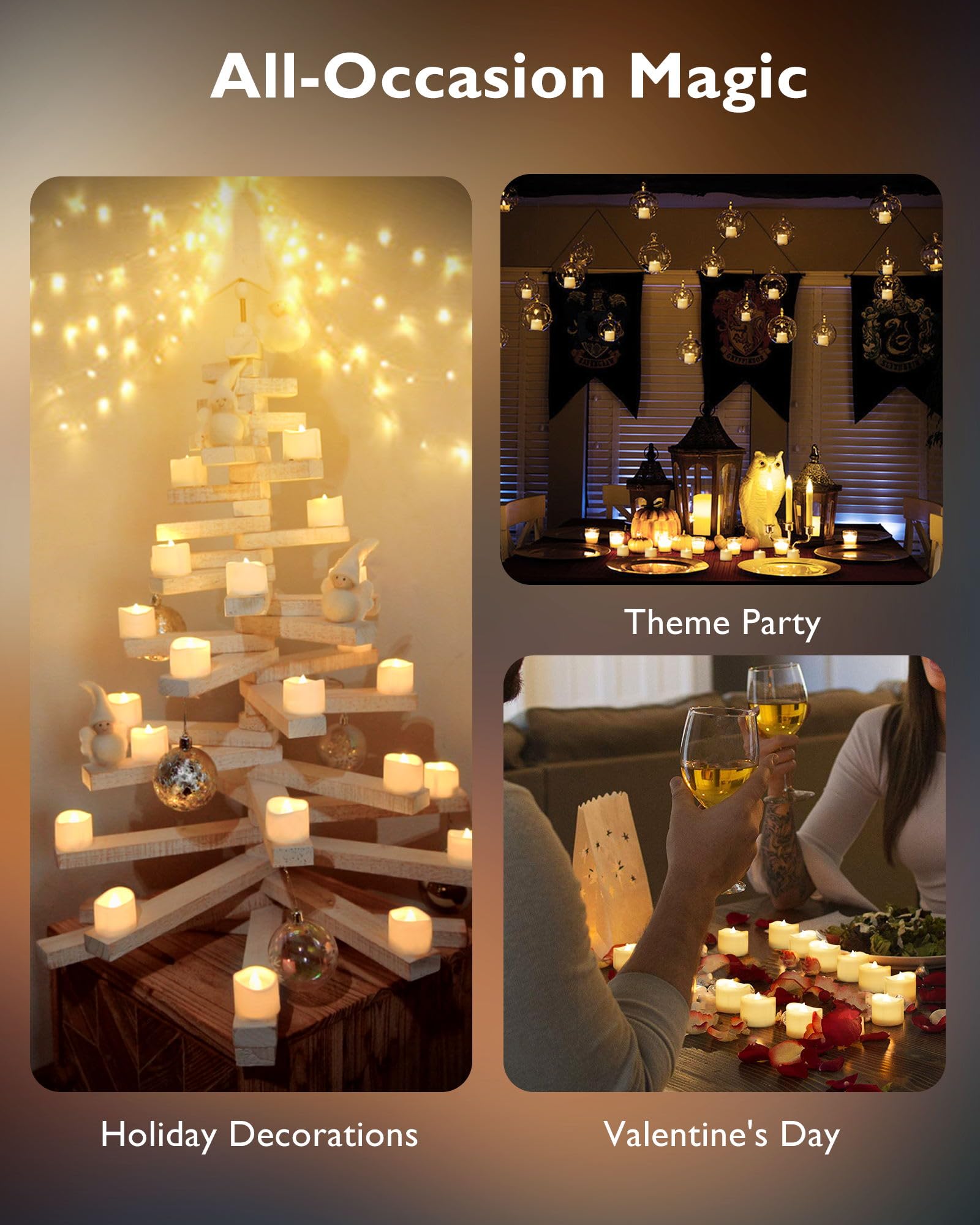 Homemory 48-Pack Battery Tea Lights Bulk, Long-Lasting Tea Lights Battery Operated, Flameless Flickering Romantic Wedding Candles for Wedding Proposal Anniversary Holiday Decor, Dia 1-2/5'', H 1-1/4''