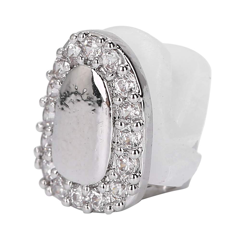 ZJchao Single Tooth Grillz, Hip Hop Teeth Decoration, Single Tooth Gorgeous Teeth Accessory Decoration for Halloween Party Hip Hop Show(Single silver door)