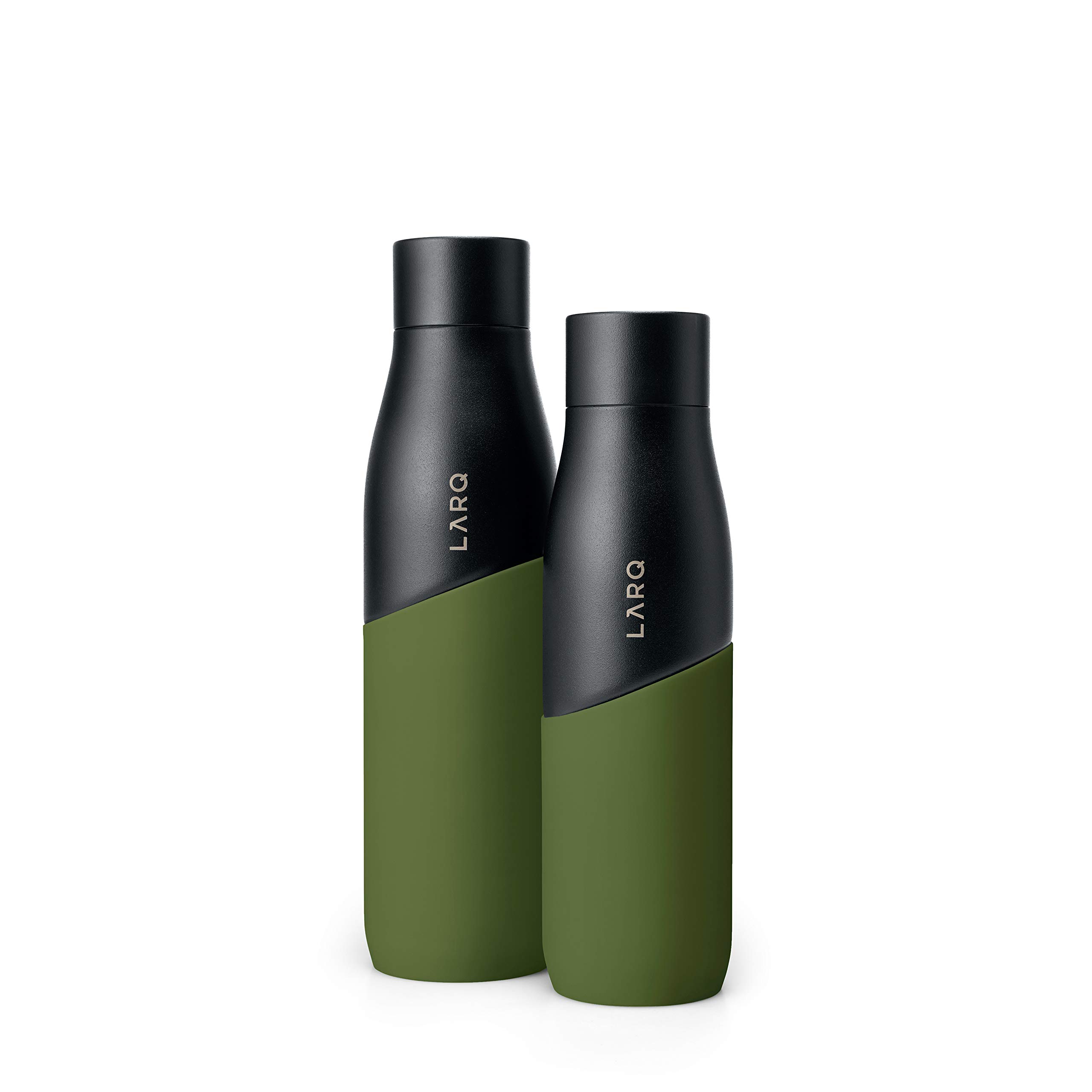 LARQ Bottle Movement PureVis 24 oz- Lightweight Self-Cleaning and Non-Insulated Stainless Steel Water Bottle with UV Water Purifier | Reusable & Travel Friendly, Black/Pine