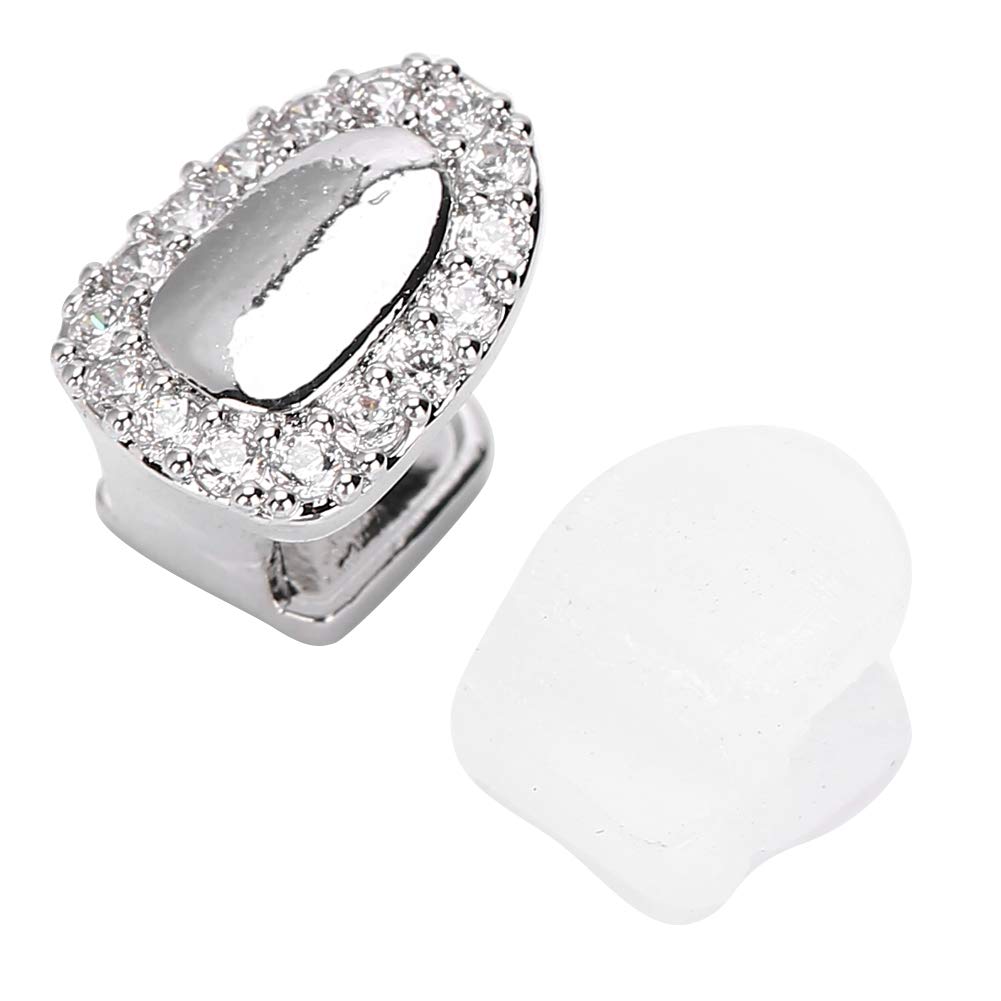 ZJchao Single Tooth Grillz, Hip Hop Teeth Decoration, Single Tooth Gorgeous Teeth Accessory Decoration for Halloween Party Hip Hop Show(Single silver door)