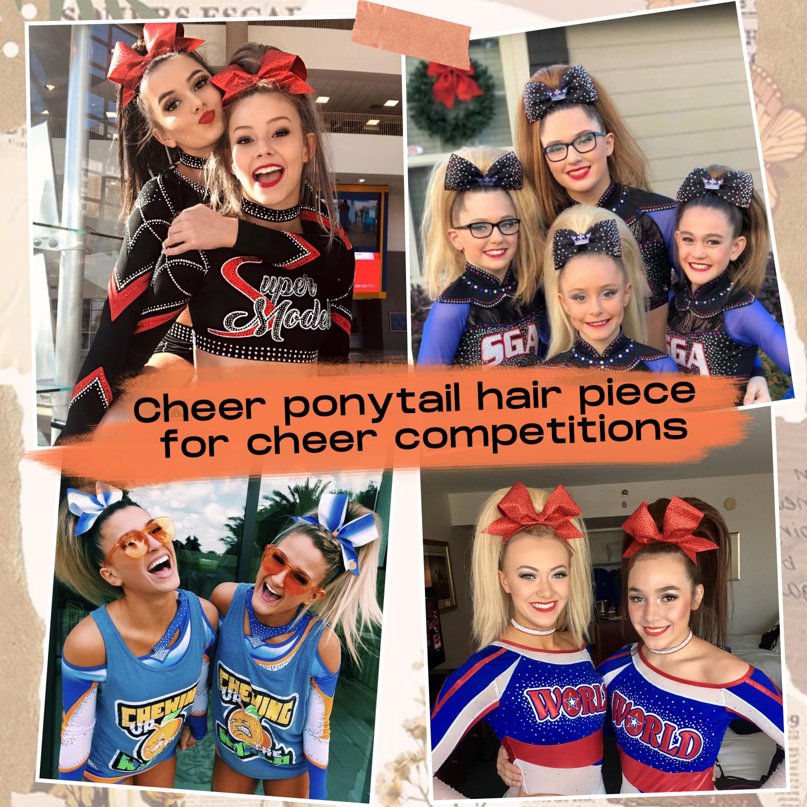 SEIKEA Cheer Ponytail Hair Piece, 16" Champagne Blonde Straight Cheerleader Hairpiece Ponytail Extension for Cheerleader Competition, Dance