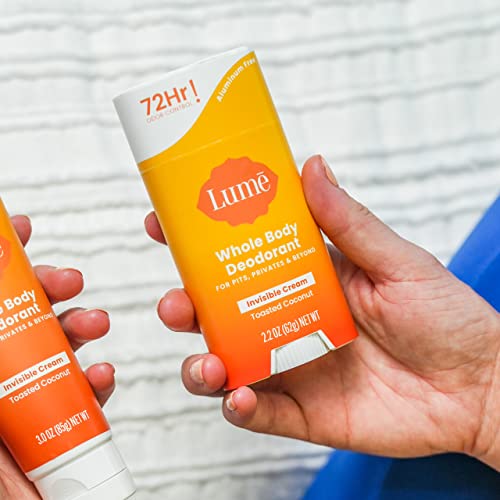 Lume Whole Body Deodorant - Invisible Cream Stick - 72 Hour Odor Control - Aluminum Free, Baking Soda Free, Skin Safe - 2.2 ounce (Toasted Coconut)