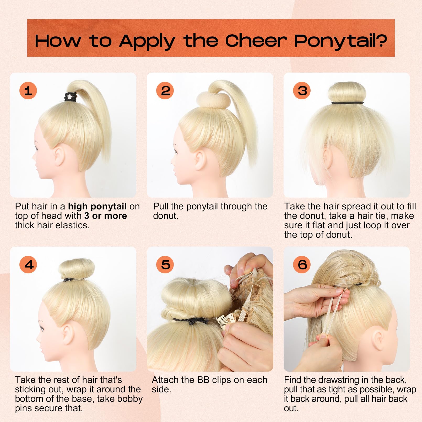 SEIKEA Cheer Ponytail Hair Piece, 16" Champagne Blonde Straight Cheerleader Hairpiece Ponytail Extension for Cheerleader Competition, Dance