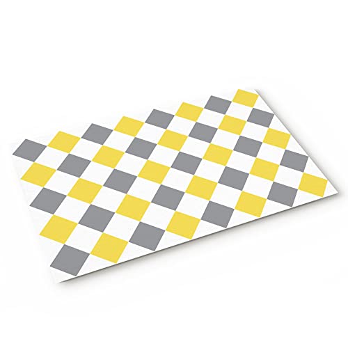 Bath Mat,Geometric Diamond Buffalo Plaid Non-Slip Bath Mat for Bathroom/Bedroom Entrance Yellow Grey Personalized Custom Entry Mats Carpets Absorbent Water and Mud 16"x24"