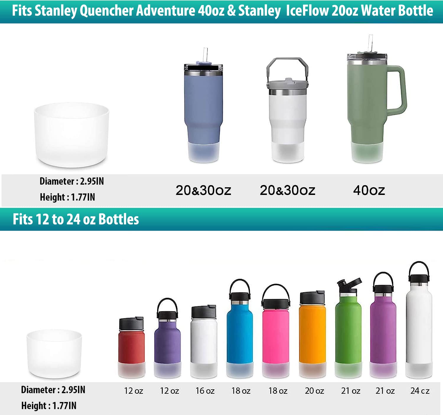 YUNZSXJY Silicone Boot for Stanley Quencher Adventure,2Pcs Protective Boot for Hydroflask Water Bottle 12oz - 40oz,Flex Boot Compatible with All Water Bottles (12-40oz for Stanley, Clear, 2)