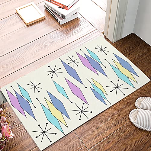 Bath Mat Mid Century Retro Non-Slip Bath Mat for Bathroom/Bedroom Entrance Geometric Diamond Personalized Custom Entry Mats Carpets Absorbent Water and Mud 16"x24"