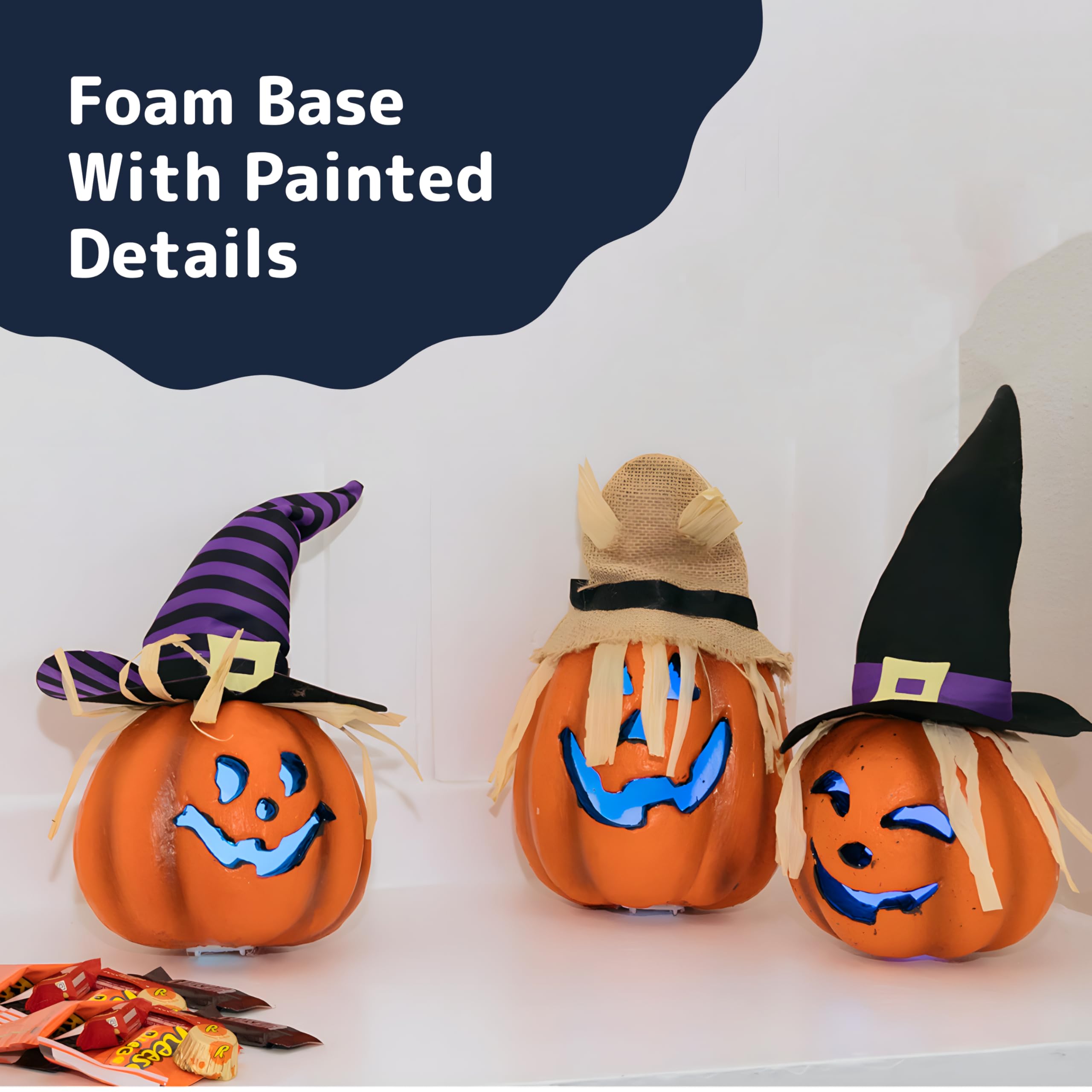 Prextex Halloween Pumpkin Decorations - 3pc Set of Halloween Outdoor Pumpkin Decorations for Porch - Jack-o-Lanterns Decor Pumpkin Lights