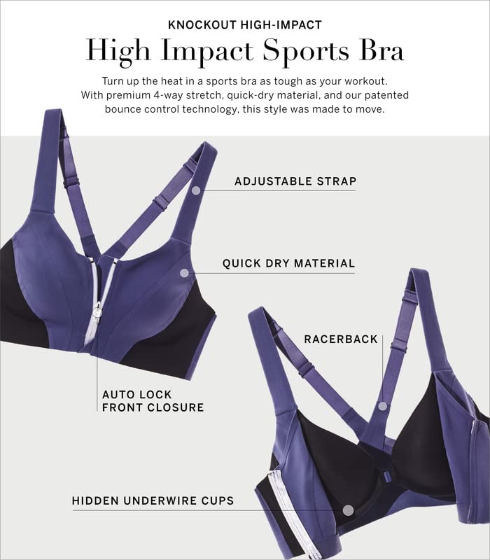 Victoria's Secret Knockout High Impact Front-Close Sports Bra with Underwire, Black, 36C