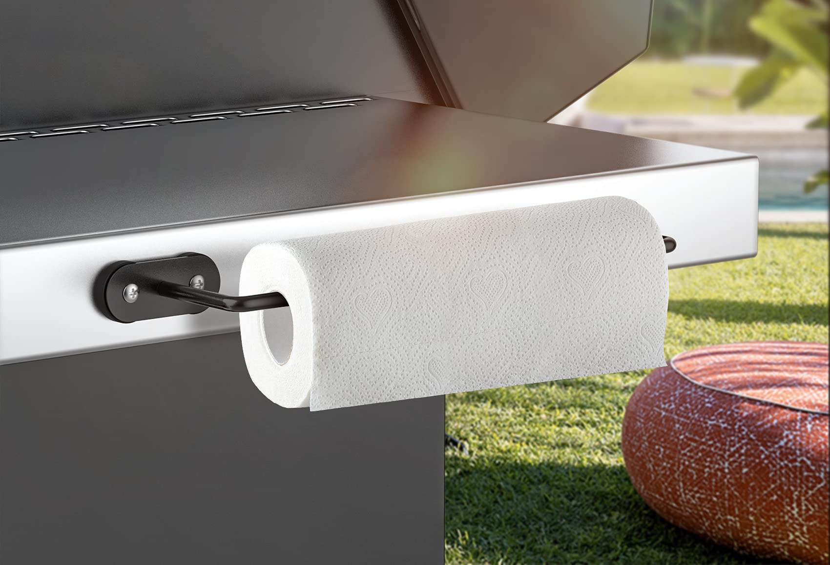 Skyflame Universal Magnetic Paper Roll Towel Holder for Refrigerator Barbecue Gas Grills, Kitchen Organizer Rack Fit Regular Huge Paper Towel Roll, 12 Inches Long, Black