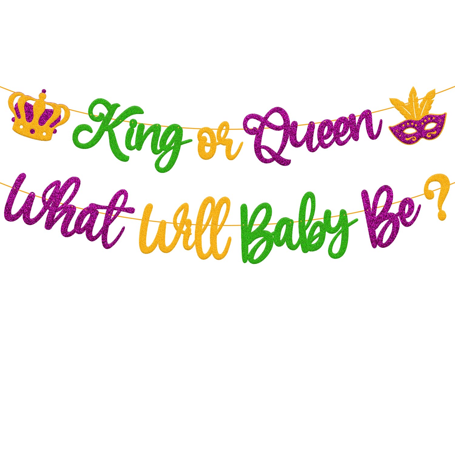 King Or Queen What Will Baby Be Banner Mardi Gras Gender Reveal Decoration Carnival Fleur De Lis Shrove Fat Tuesday New Orleans Masquerade Theme Baby Shower Party Supplies