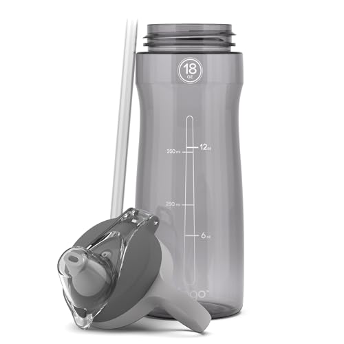 Pogo BPA-Free Tritan Plastic Water Bottle with Soft Straw Lid, 18 Oz, Grey