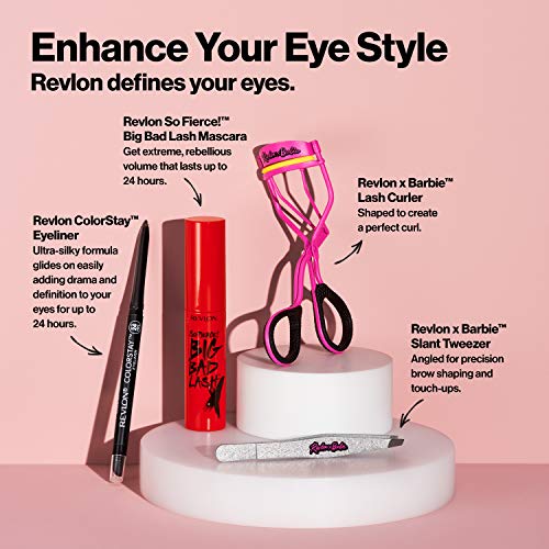 Revlon x Barbie Mini Tweezer Set, Stainless Steel Hair Removal Makeup Tool, includes Slant Tip & Pointed Tip Tweezers in Travel Case