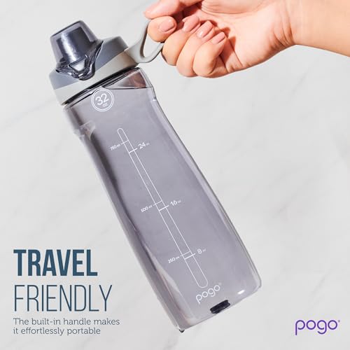 Pogo BPA-Free Tritan Plastic Water Bottle with Soft Straw Lid, 18 Oz, Grey