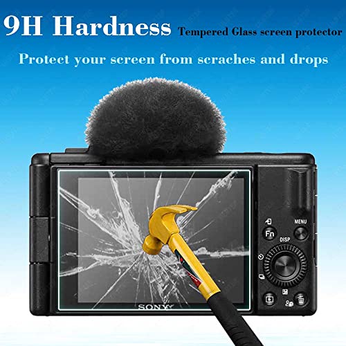 ULBTER Screen Protector for Sony ZV-1F Vlog Camera & Lens Cap Cover 0.3mm 9H Hardness Tempered Glass Cover Anti-Scrach Anti-Fingerprint Anti-Dust Anti-Bubble [2+2 Pack]