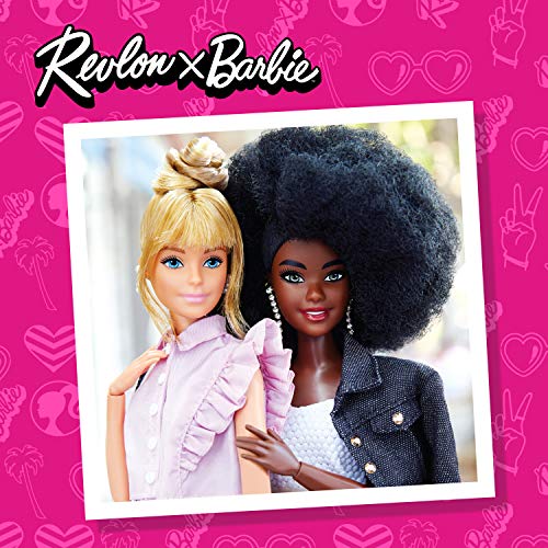 Revlon x Barbie Mini Tweezer Set, Stainless Steel Hair Removal Makeup Tool, includes Slant Tip & Pointed Tip Tweezers in Travel Case