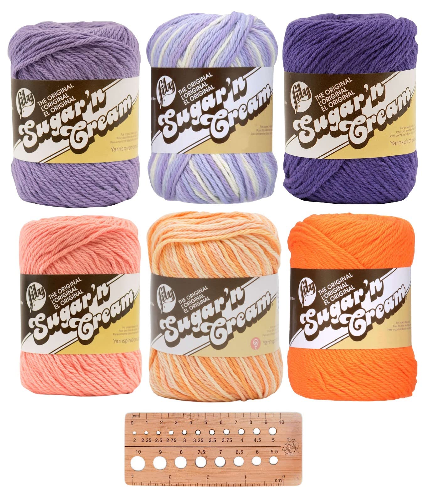 Lily Sugar 'n Cream Yarn - 100% Cotton - Assortment (Purple 'n Orange)