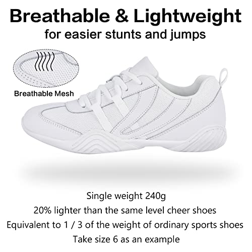 CADIDL Cheer Shoes Girls Cheerleading Dance Shoes Flats Walking Sneakers White 1 (M) US