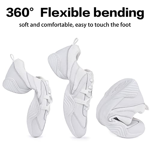 CADIDL Cheer Shoes Girls Cheerleading Dance Shoes Flats Walking Sneakers White 1 (M) US