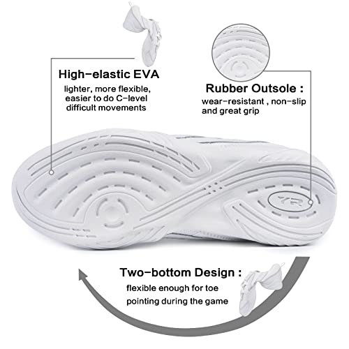 CADIDL Cheer Shoes Girls Cheerleading Dance Shoes Flats Walking Sneakers White 1 (M) US