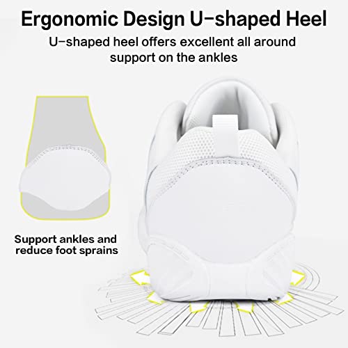 CADIDL Cheer Shoes Girls Cheerleading Dance Shoes Flats Walking Sneakers White 1 (M) US