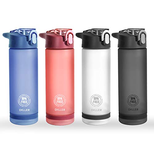 Diller Water Bottle with Straw - 18 oz BPA Free Sport Water Bottle with Flip-Flop Lid (Pink)