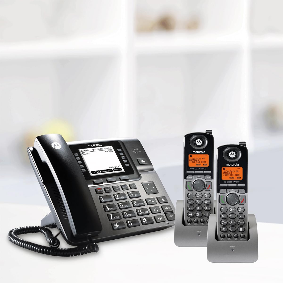 Motorola ML1002H DECT 6.0 Expandable 1 to 4 Lines Business Phone System with Voicemail, Digital Receptionist and Music on Hold, Black, 2 Handsets