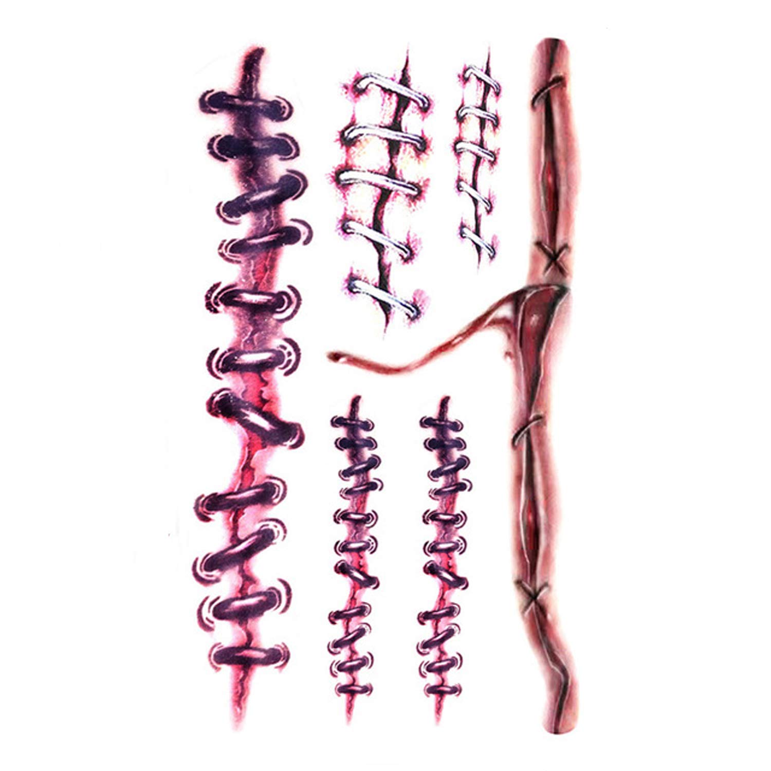 Allas Zombie Scars Tattoos Bloody Scar with Fake Blood Costume Makeup Halloween Decorations Party Favor 5PCS