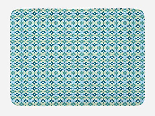 Mid Century Bath Mat, Vintage Diamond Pattern Argyle Backdrop Geometrical Lattice of Circles,Turquoise Teal Cute Non-Slip Soft Bath Rugs Thick Bathroom Kitchen Floor Doormat 18x30Inch