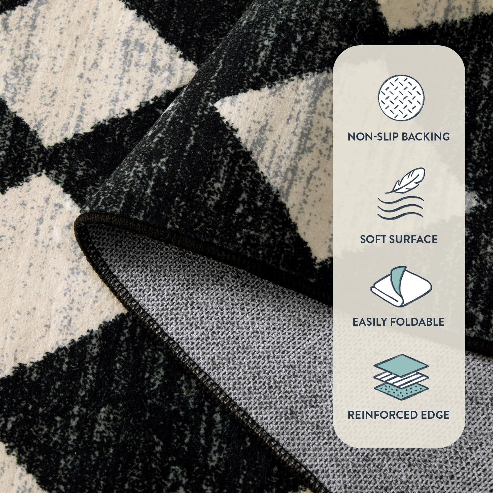 Lahome Washable Black and White Kitchen Runner Rug, 2x5 Soft Non Slip Laundry Room Rug Bathroom Runner Rugs with Rubber Backing, Moroccan Trellis Kid Pet Friendly Carpet Runner for Entryway Bedside