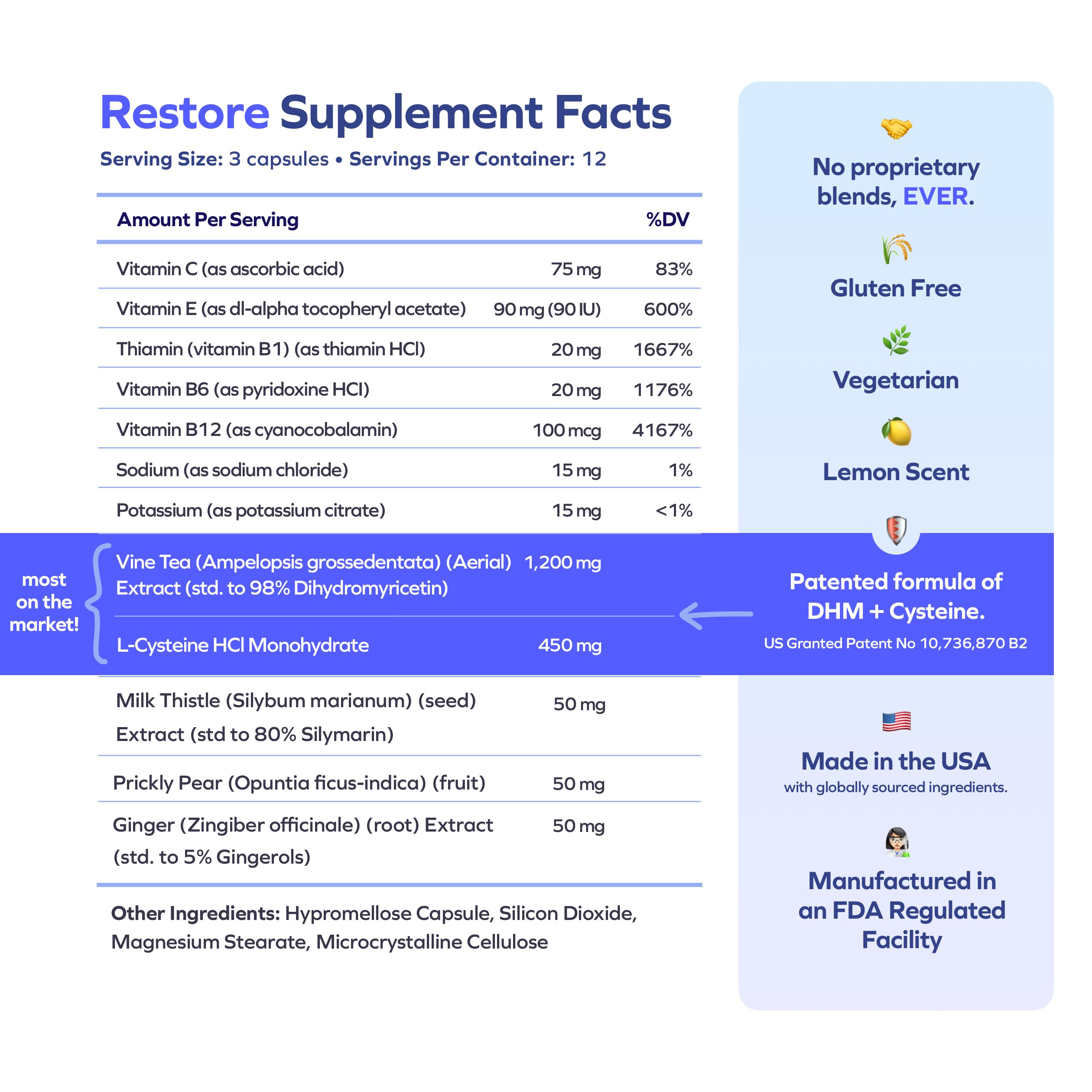 Cheers Restore | Supplement with DHM + L-Cysteine | Feel Better After Drinking & Support Your Liver | 12 Doses | Dihydromyricetin, Cysteine, Prickly Pear, B-Vitamins, Ginger