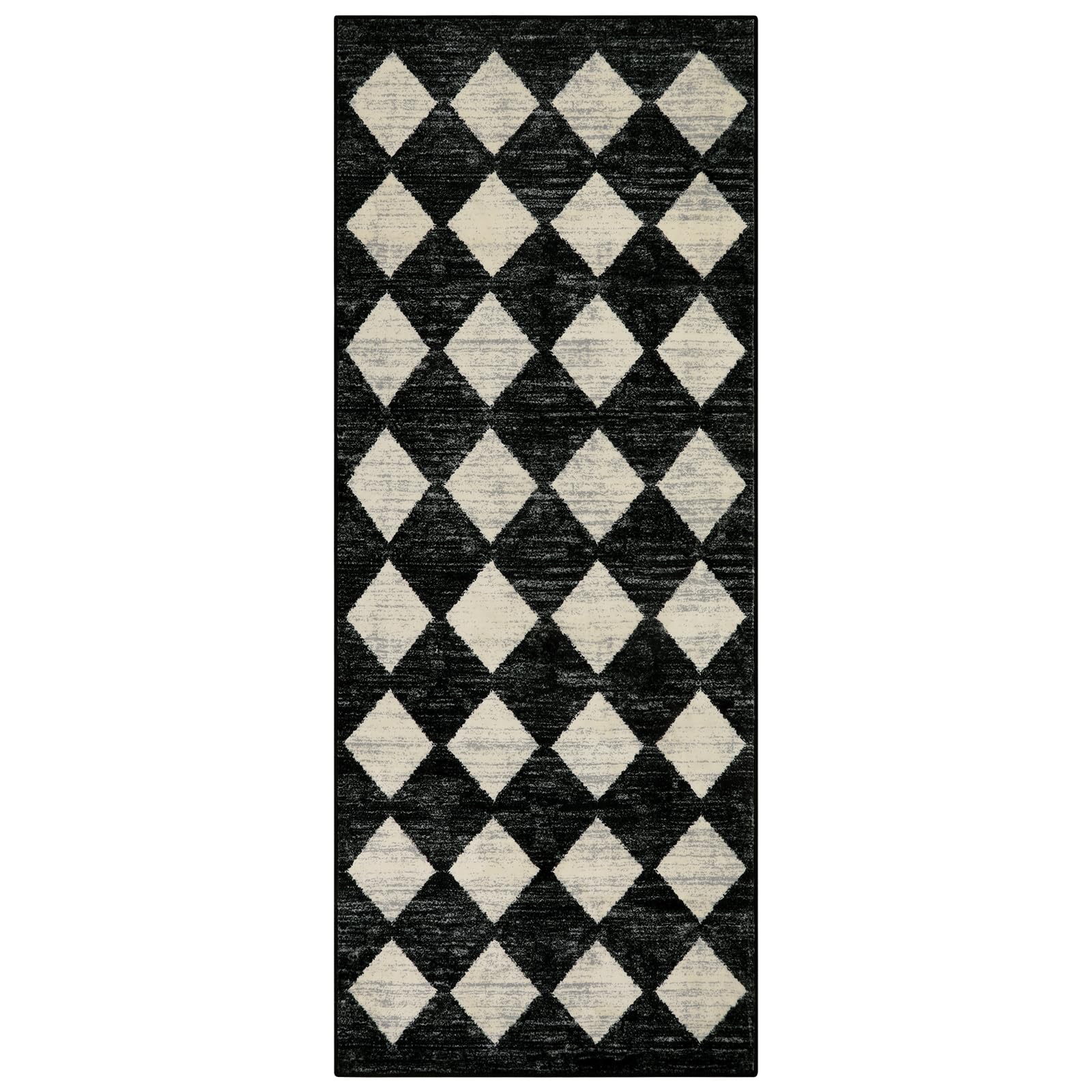 Lahome Washable Black and White Kitchen Runner Rug, 2x5 Soft Non Slip Laundry Room Rug Bathroom Runner Rugs with Rubber Backing, Moroccan Trellis Kid Pet Friendly Carpet Runner for Entryway Bedside