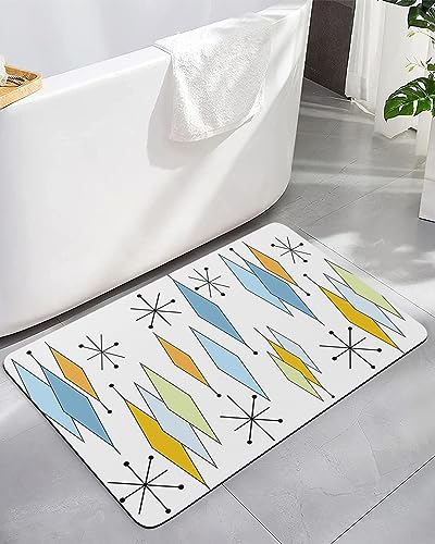 Middle Century Bath Mat for Bathroom Rugs Non Slip, Bath Mat Quick Dry Absorbent Bath Rug, Thin Rubber Backed Easy to Clean, Modern Geometry Diamond 18"x30"