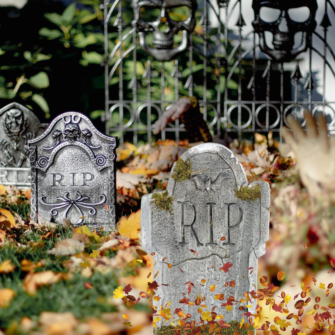 Mossy Bat Tombstone, 22", Gray - 1 Pc