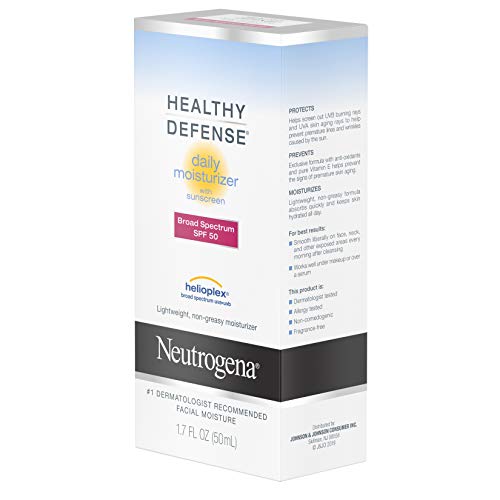 Neutrogena Healthy Defense Daily Moisturizer with SPF 50 and Vitamin E, Lightweight Face Lotion with SPF 50 Sunscreen and Antioxidants, Vitamin C & Vitamin E, 1.7 fl. oz (Pack of 2)