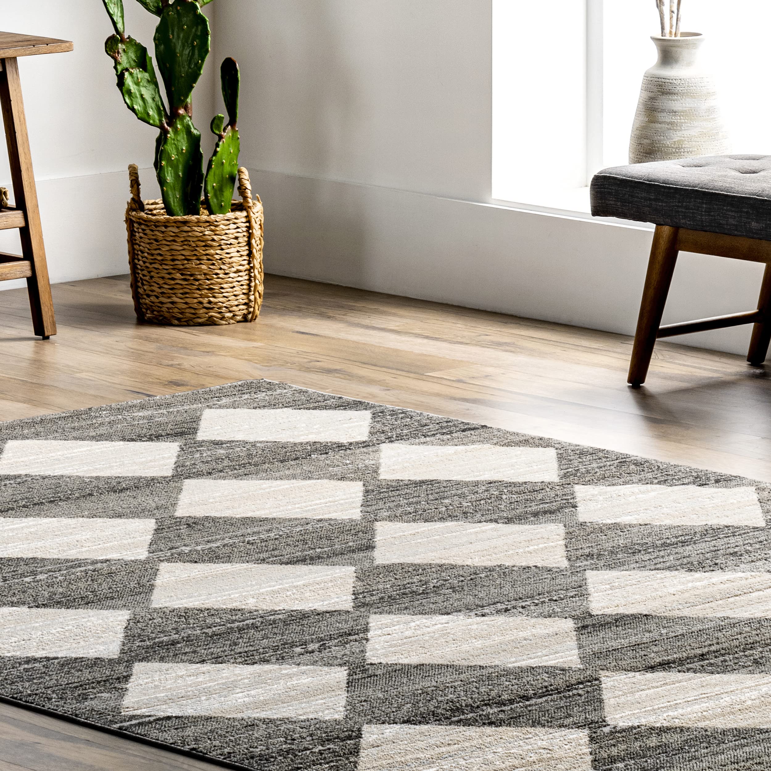 nuLOOM Gianna Contemporary Geometric Checker Tile Area Rug, 4x6, Grey