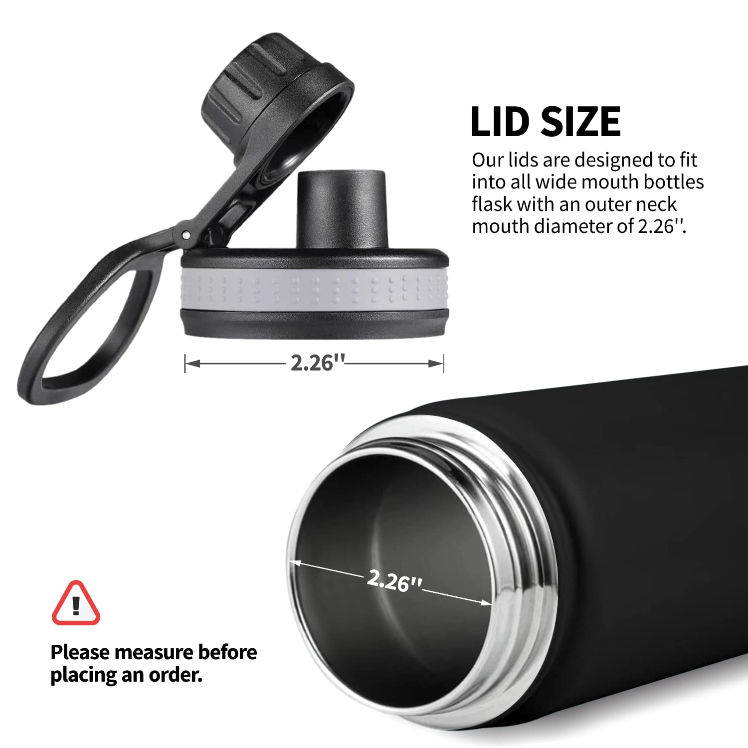 3 Spout Lids + 7 Color Bands for Flask Wide Mouth Thermo Bottle with mouth diameter of 2.26 inches - Replacement Lid Accessories, Easy to Carry Triangulated Shape