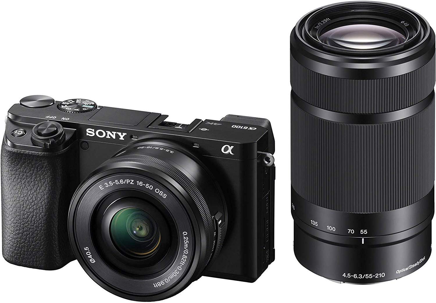 Sony Alpha A6100 Mirrorless Digital Camera with 16-50mm & 55-210mm Lens with 32GB Card + Battery & Charger + Case + Tripod + Filters + Telephoto/Wide Lens Kit