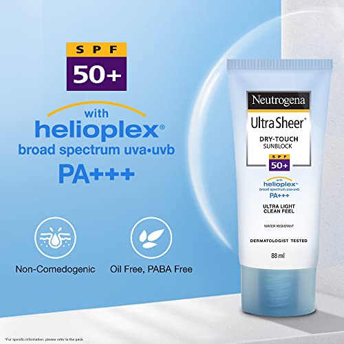 Neutrogena Ultra Sheer Dry-Touch Sunscreen Lotion, Broad Spectrum SPF 55 UVA/UVB Protection, Light, Water Resistant, Non-Comedogenic & Non-Greasy, Travel Size, 3 fl. Oz