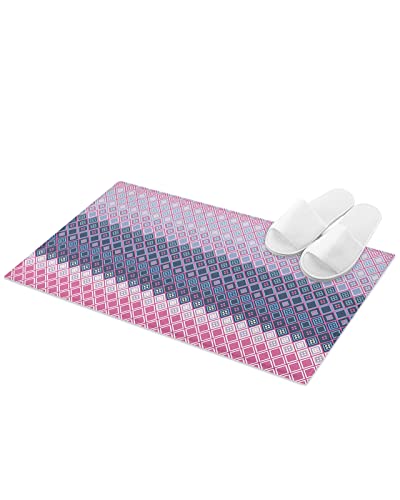 Bathroom Rugs Soft Plush Bath Mat, Modern Ombre Pink Geometry Non Slip Shaggy Bath Rugs, Absorbent Floor Mats for Tub Shower Indoor,Abstract Diamond Art 18x30Inch