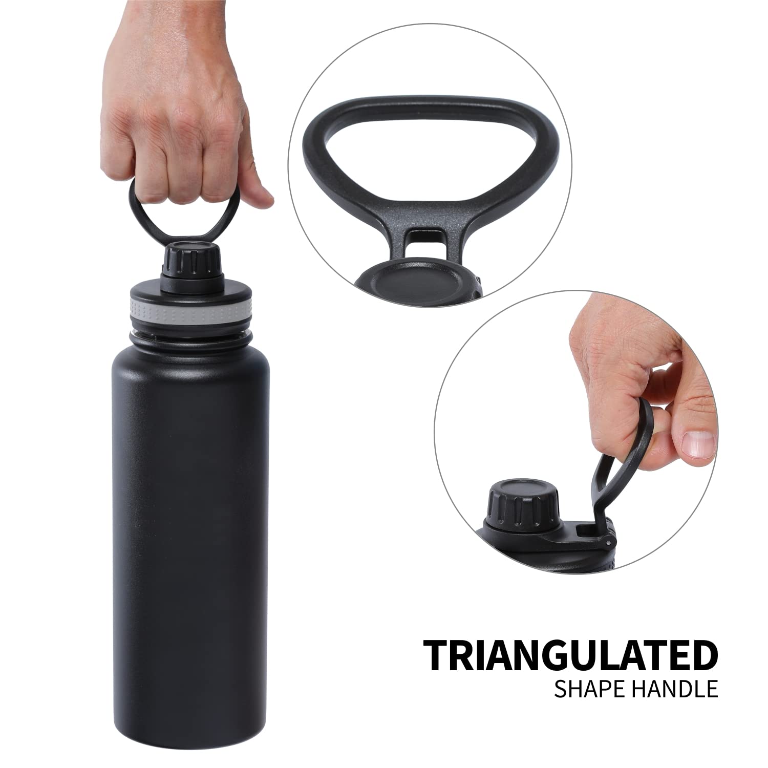 3 Spout Lids + 7 Color Bands for Flask Wide Mouth Thermo Bottle with mouth diameter of 2.26 inches - Replacement Lid Accessories, Easy to Carry Triangulated Shape