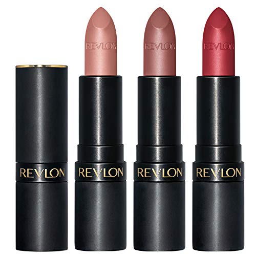 Lipstick Set by Revlon, Super Lustrous 3 Piece Gift Set, High Impact, Matte Finish in Nude Plum & Red, Pack of 3