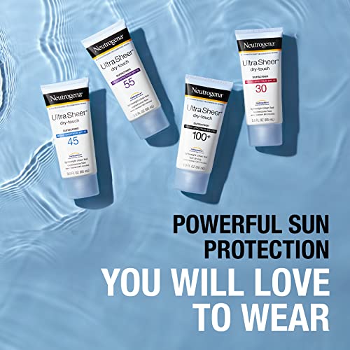 Neutrogena Ultra Sheer Dry-Touch Sunscreen Lotion, Broad Spectrum SPF 55 UVA/UVB Protection, Light, Water Resistant, Non-Comedogenic & Non-Greasy, Travel Size, 3 fl. Oz