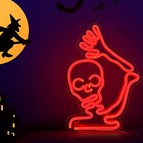 Halloween Skull Neon Sign 16 x12" - Red Beautiful Handmade Halloween Skeleton Led Signs For Room Wall Decor,Cool Led Signs for Halloween Party,Halloween Decorations,Room Windows Décor (Skull)…