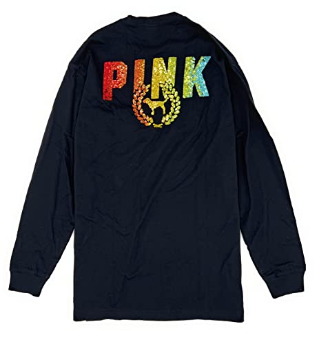 Victoria's Secret Campus Long Sleeve Tee Black Rainbow Sequin Small